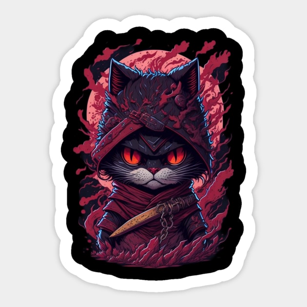 evil ninja cat face - Cat - Sticker | TeePublic