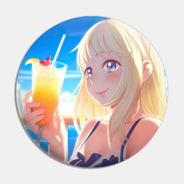 Cute Anime Girl on vacation - Anime Wallpaper - Anime Art - Pin | TeePublic
