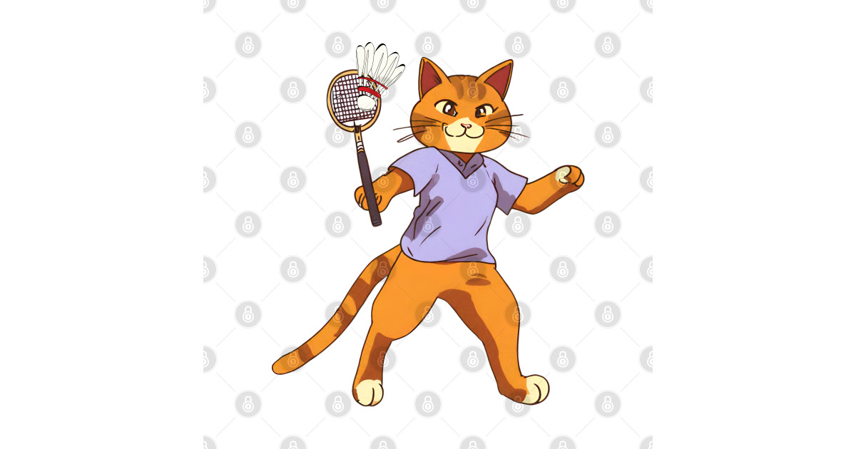 Anime Cat Playing Badminton - Kawaii Cat - T-Shirt | TeePublic