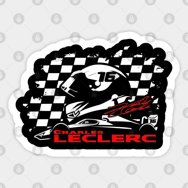 #16 Fan Checkered Flag - Leclerc - Sticker | TeePublic