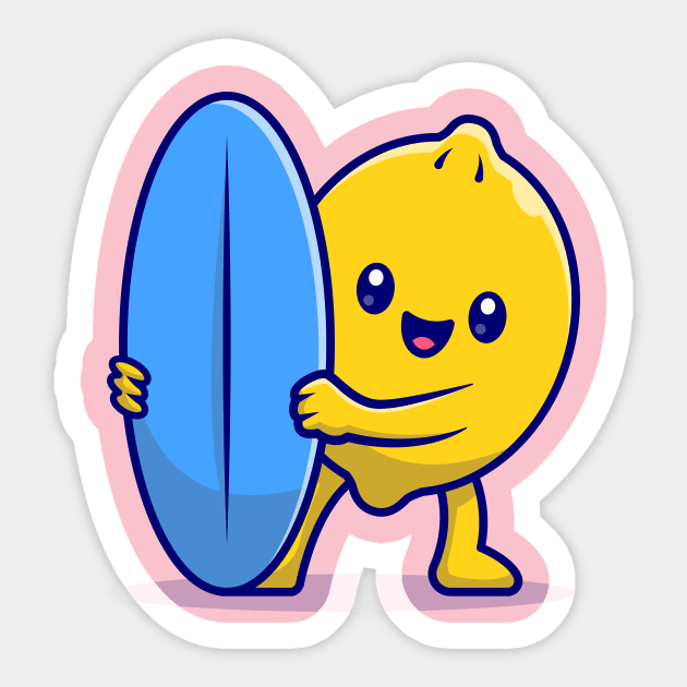 Cute Lemon Surfing In The Sea Cartoon - Cute Lemon Surfing In The Sea ...