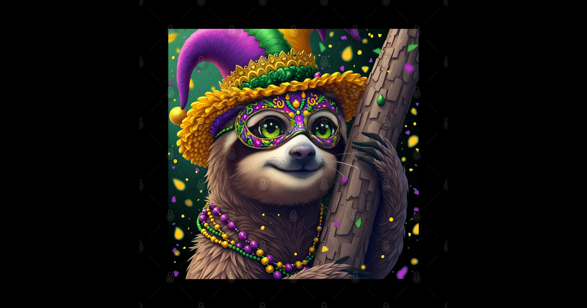 Jester Sloth Lazy Day Animal Cute Funny Mardi Gras Carnival - Funny ...