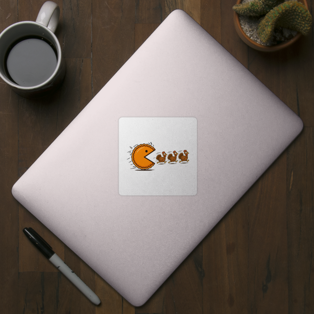 PacMan Pie With Turkeys - Thanksgiving - Sticker | TeePublic