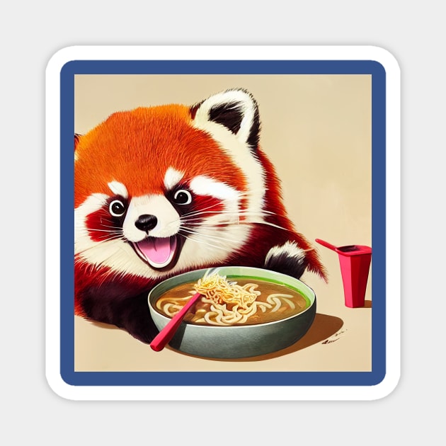 Kawaii Red Panda Eating Ramen - Red Panda - Magnet | TeePublic