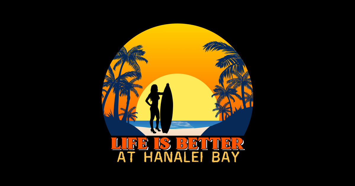 Happy beach surfer in Hanalei Bay - Hanalei Bay - Sticker | TeePublic
