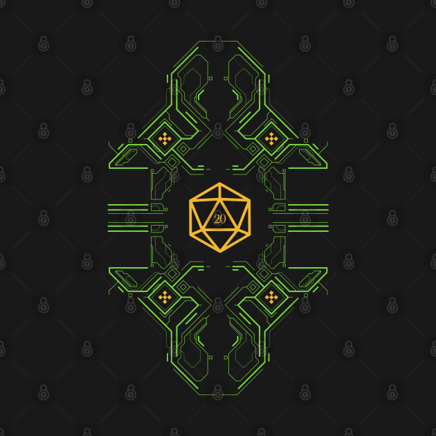 Futuristic Lines Geometric Yellow and Green Polyhedral D20 Dice ...