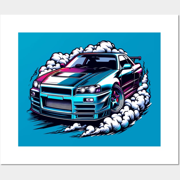 Skyline R34 Neon Color - Nissan Skyline R34 - Posters and Art Prints ...