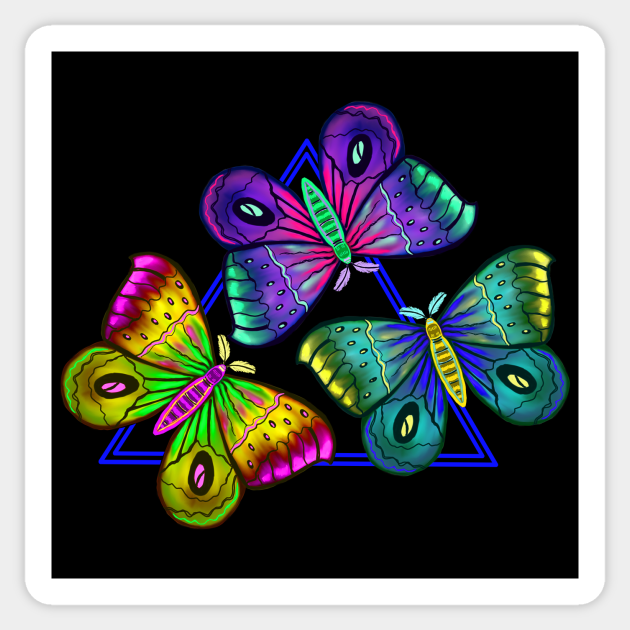 Neon Moths in a Triangle Pattern - Moths - Sticker | TeePublic