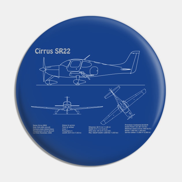 Cirrus SR22 - Airplane Blueprint - ADPNG - Cirrus Sr22 - Pin | TeePublic