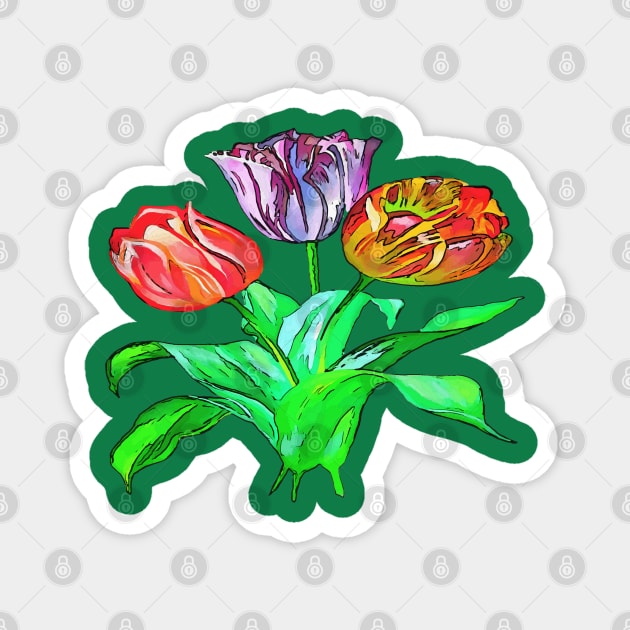 Tulip Trio Colorful Artistic Flowers Vector - Tulip Flowers - Magnet ...