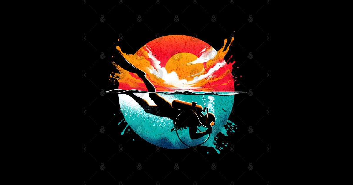 Scuba Diver Sunset Design - Scuba Dive - Sticker | TeePublic