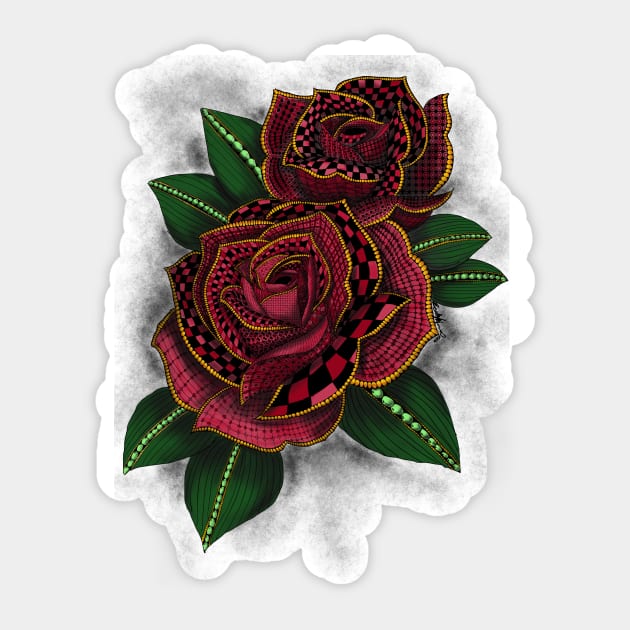 Zentangle Inspire Art- Tattoo Rose Colored - Rose - Sticker | TeePublic