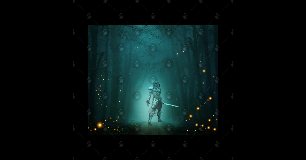 Forest Warrior Knight in Fantasy Forest - Warrior - Sticker | TeePublic
