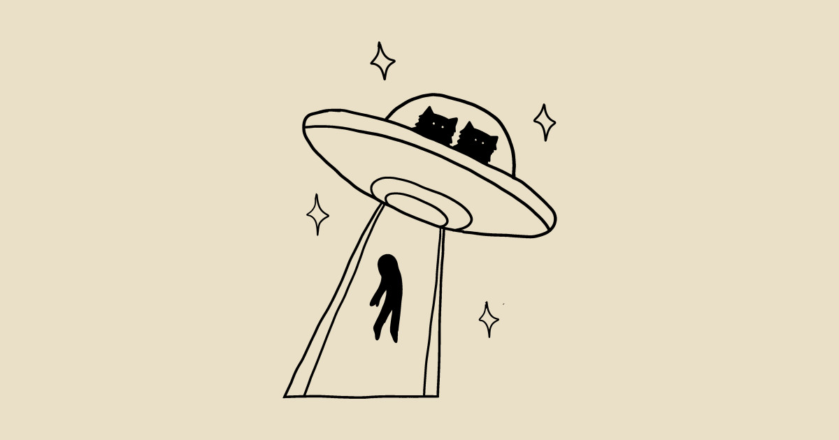 cat alien abduction line art - Cat Lover Gifts - T-Shirt | TeePublic