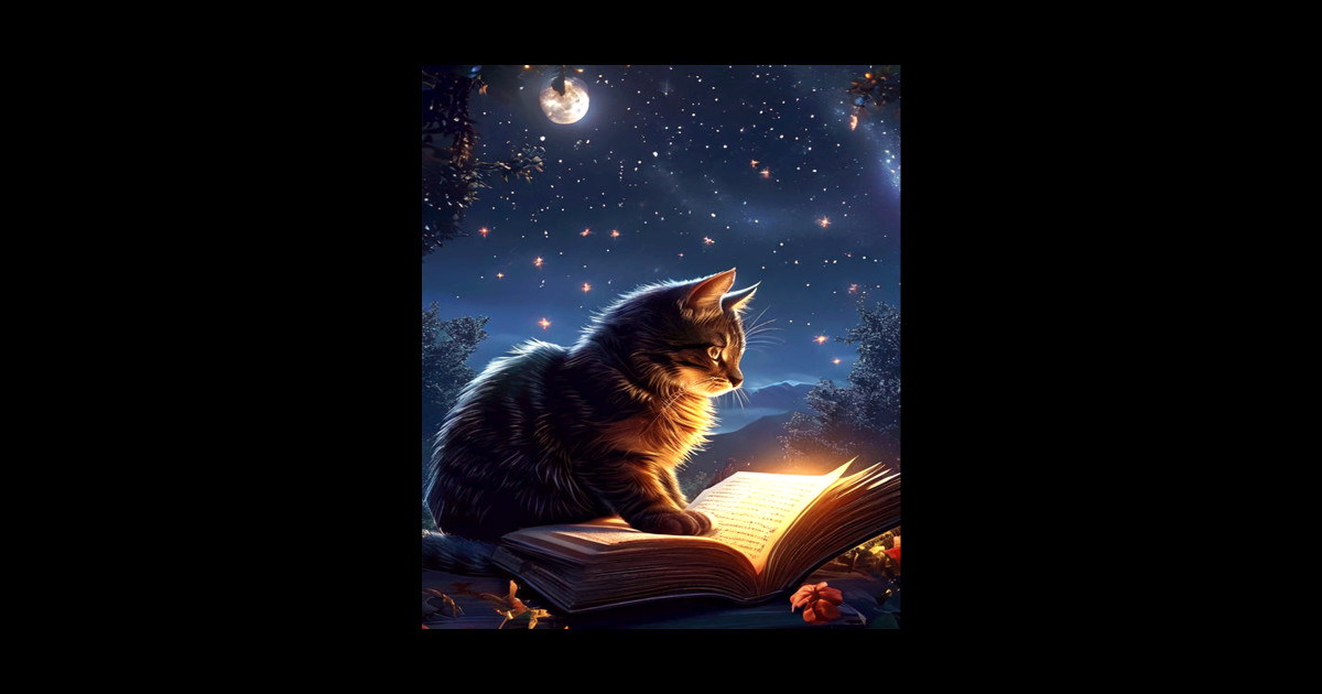 Reading Under the Stars, Graphic Design With Animals - Animals Cat ...