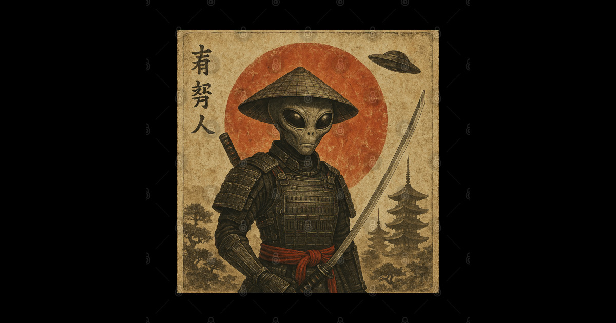 UFO Samurai Alien Japan Vintage Graphic Style Ukiyo-e Art - Alien ...