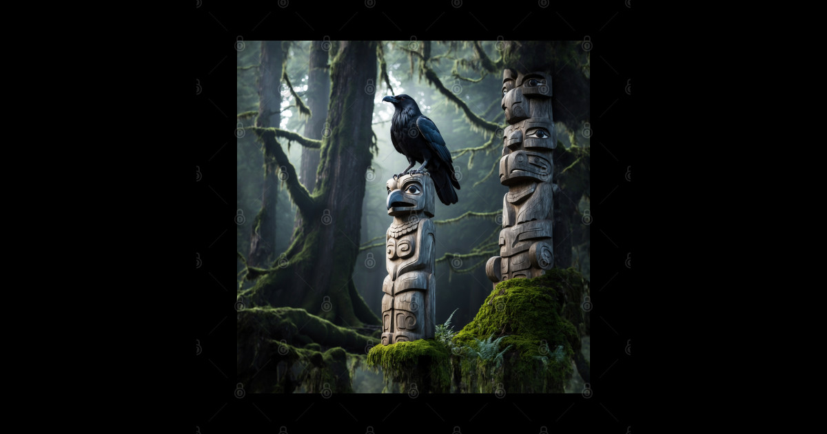 Raven and Totem Poles - Raven Lovers Gifts - Sticker | TeePublic