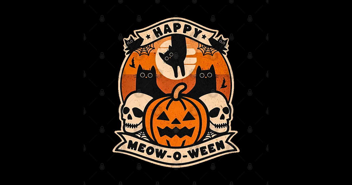 Happy Meow O Ween Halloween Cat Lovers - Halloween Cats - Sticker | TeePublic