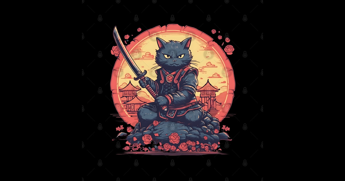 Cat Vintage Samurai Warrior - Cat - Sticker | TeePublic