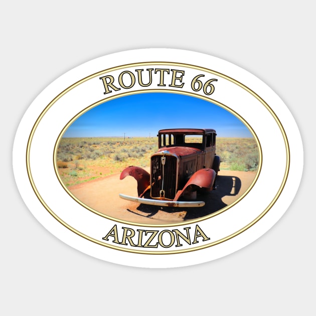 Antique Car on Historic Old Route 66 in Arizona - Route 66 - Sticker ...