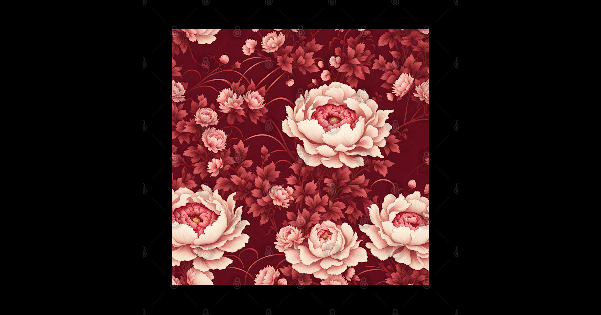 Burgundy red peony pattern, japanese - Peony Pattern - Sticker | TeePublic
