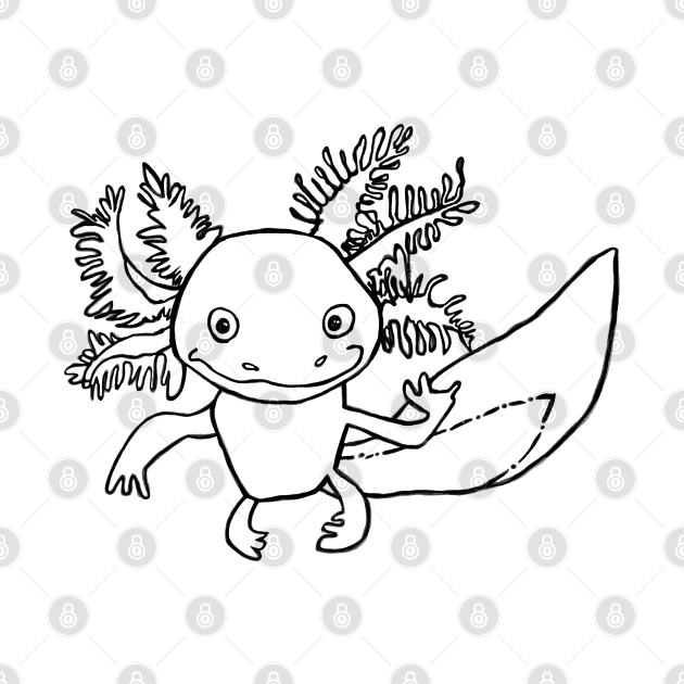 Cute Axolotl Black Line Drawing - Axolotl - T-Shirt | TeePublic