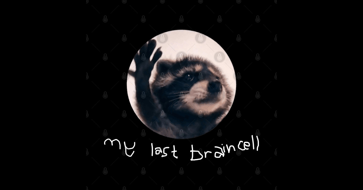 My Last Brain Cell Dancing Raccooon Meme - Tired - Sticker | TeePublic