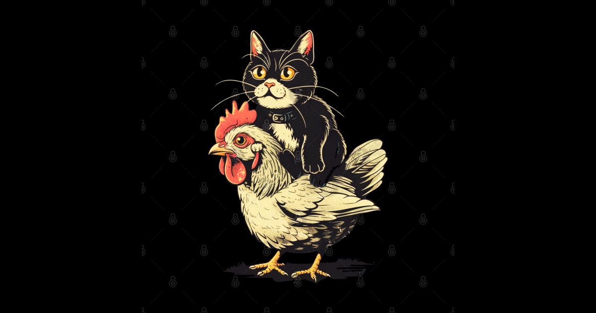 Funny Cat Riding a Chicken - Funny Cat - Sticker | TeePublic