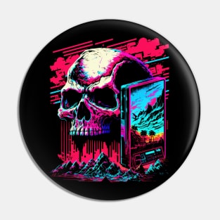 80s Synthwave Retrowave Pirate Skull Pins and Buttons for Sale | TeePublic