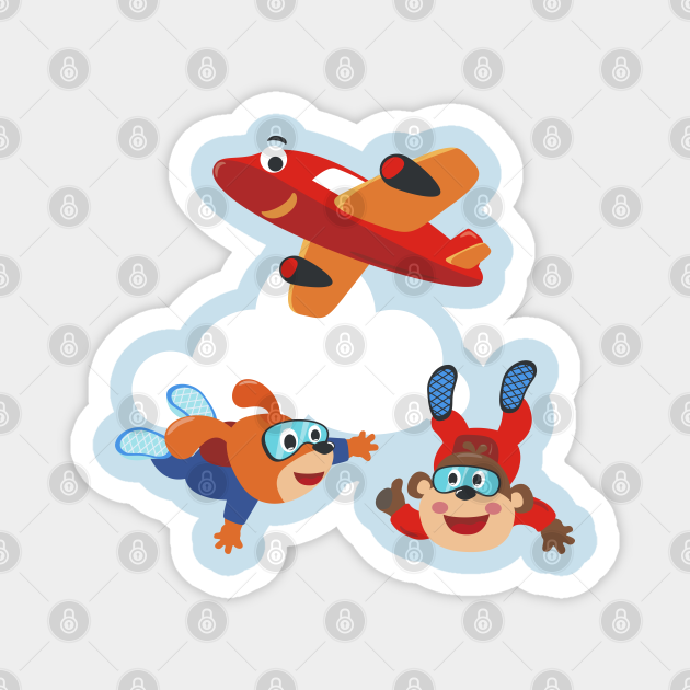 Vector illustration of a cute skydiver monkey and dog - Skydiving Theme ...
