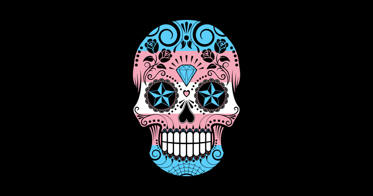 Transgender Pride Sugar Skull with Roses - Transgender - Sticker ...