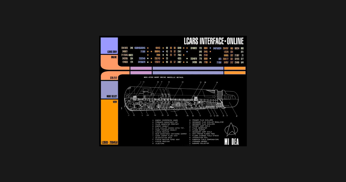 Library Computer Readout Showing Star Ship Engine Detail - Science Fiction - T-Shirt | TeePublic