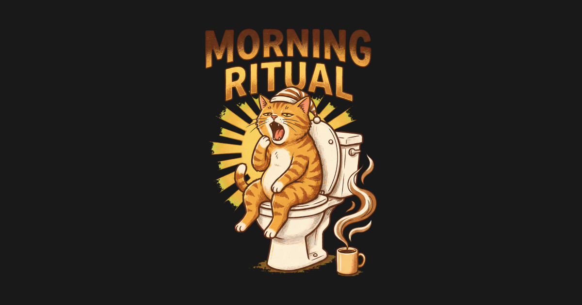 Morning Ritual Funny Cat Bathroom Routine Humor - Cat Mom - T-Shirt ...