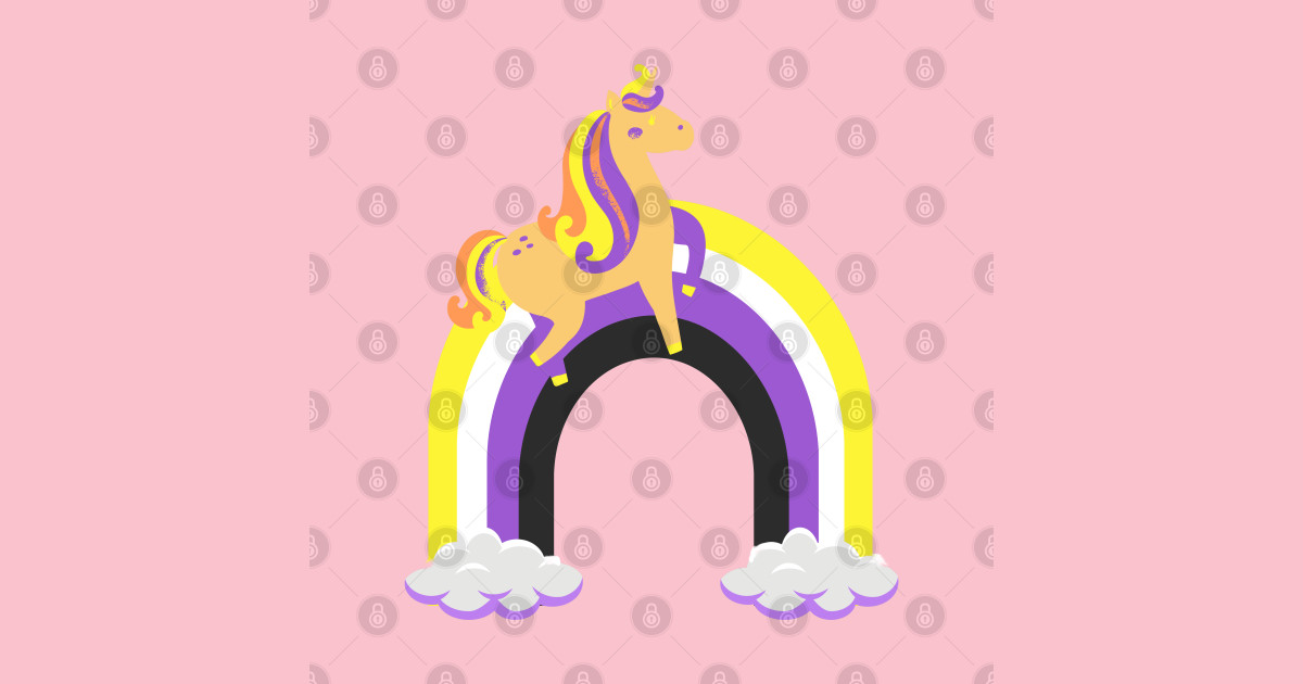 Nonbinary Pride Unicorn on a Rainbow - Nonbinary Pride Unicorn On A Rainbow - T-Shirt | TeePublic