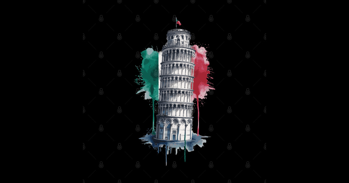 Leaning Tower of Pisa Watercolor Art with Italian Flag 2 - Leaning ...