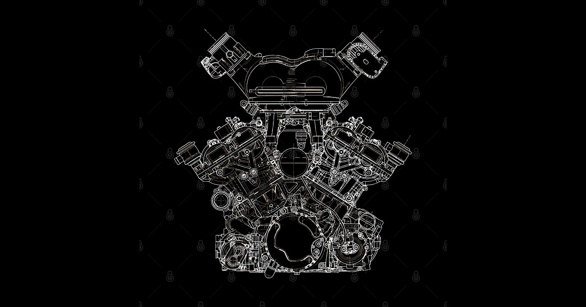 v12 engine blueprint - V12 - Sticker | TeePublic