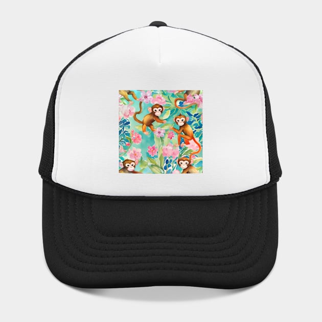 Preppy monkeys playing in the jungle, watercolor - Preppy Art - Hat ...