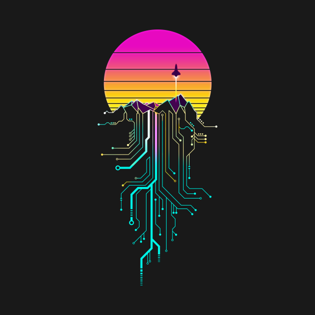 Synth Mountain Sunrise - Synthwave - T-Shirt | TeePublic