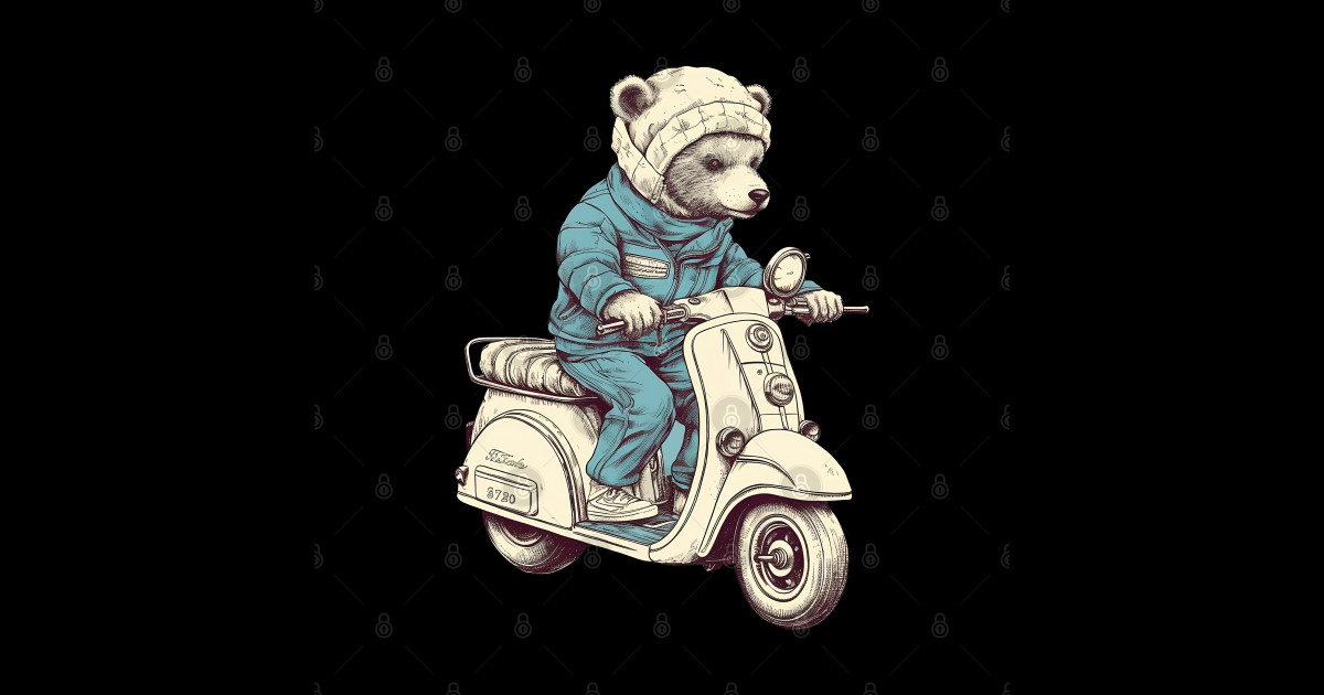 A cute teddy bear riding scooter bike - Teddy Bear - Posters and Art ...