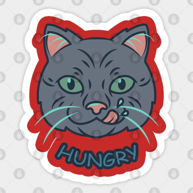 hungry gray cat - Cat Hungry - Sticker | TeePublic
