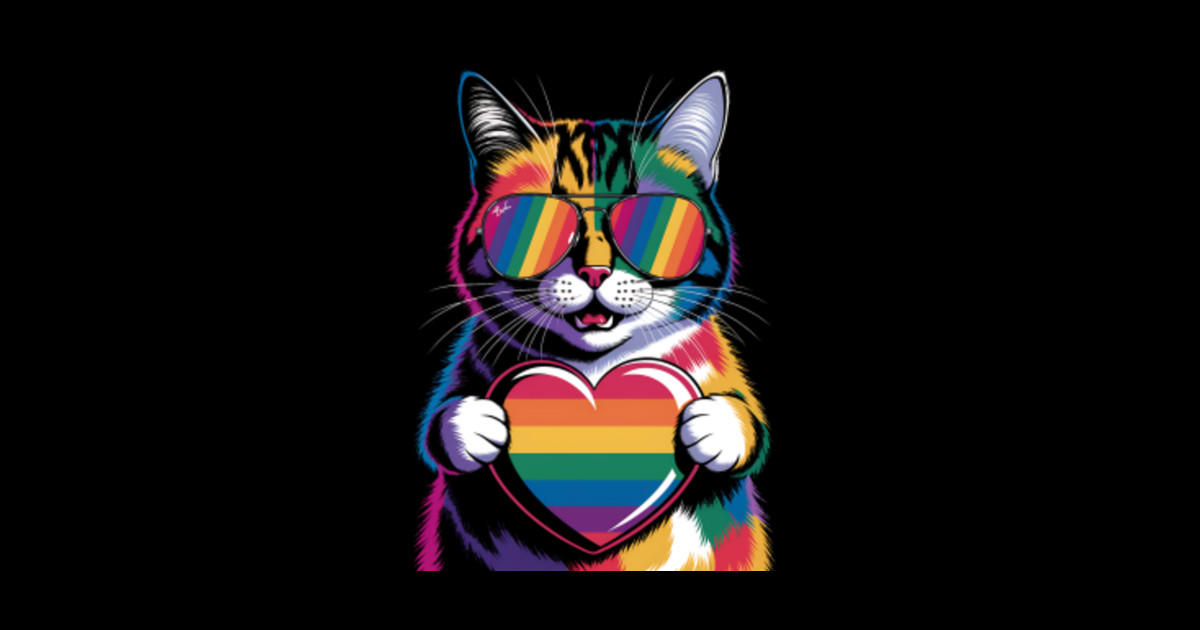 Cute Cat Pride LGBT Transgender Flag Heart Gay Lesbian - Cute Cat Pride ...