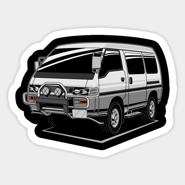 jdm white delica classic - Mitsubishi - Sticker | TeePublic