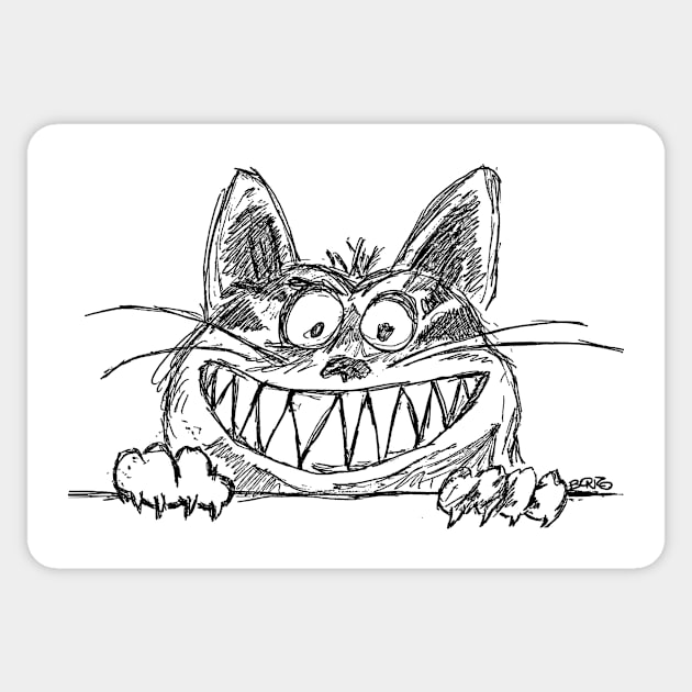 Smiling Cat Drawing in Black - Cat - Sticker | TeePublic