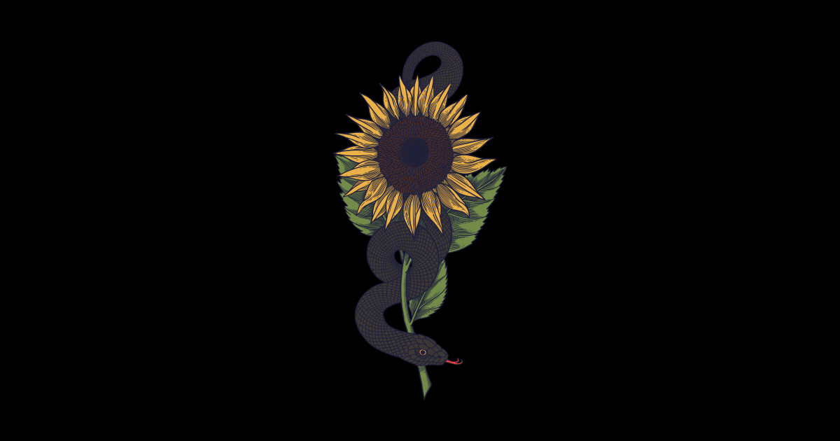 Snake with sunflower - Snake Flowers - Sticker | TeePublic