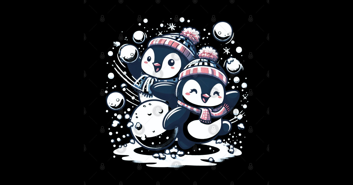 Cute Penguin Snowball Fight - Snowball Fight - Sticker | TeePublic