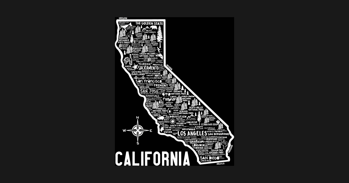 California Map - California - T-Shirt | TeePublic