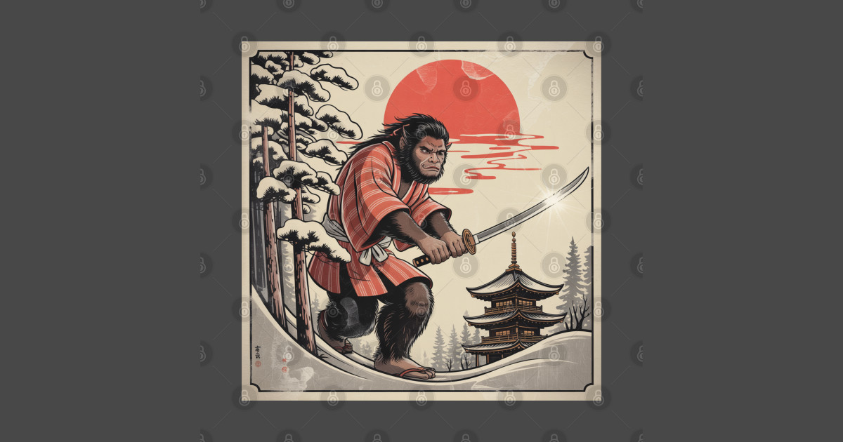 Samurai Bigfoot Japanese Vintage Graphic - Samurai Bigfoot - T-Shirt ...