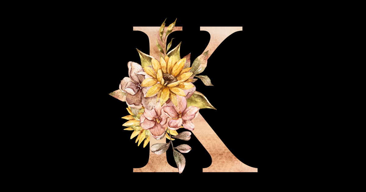 Watercolor sunflower bouquet monogram letter K - Letter K Gift ...