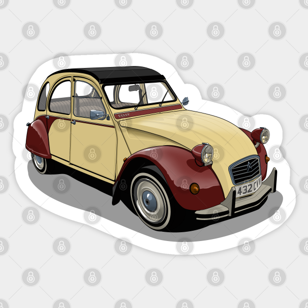 Citroen 2CV in maroon and cream - Citroen 2cv - Sticker | TeePublic