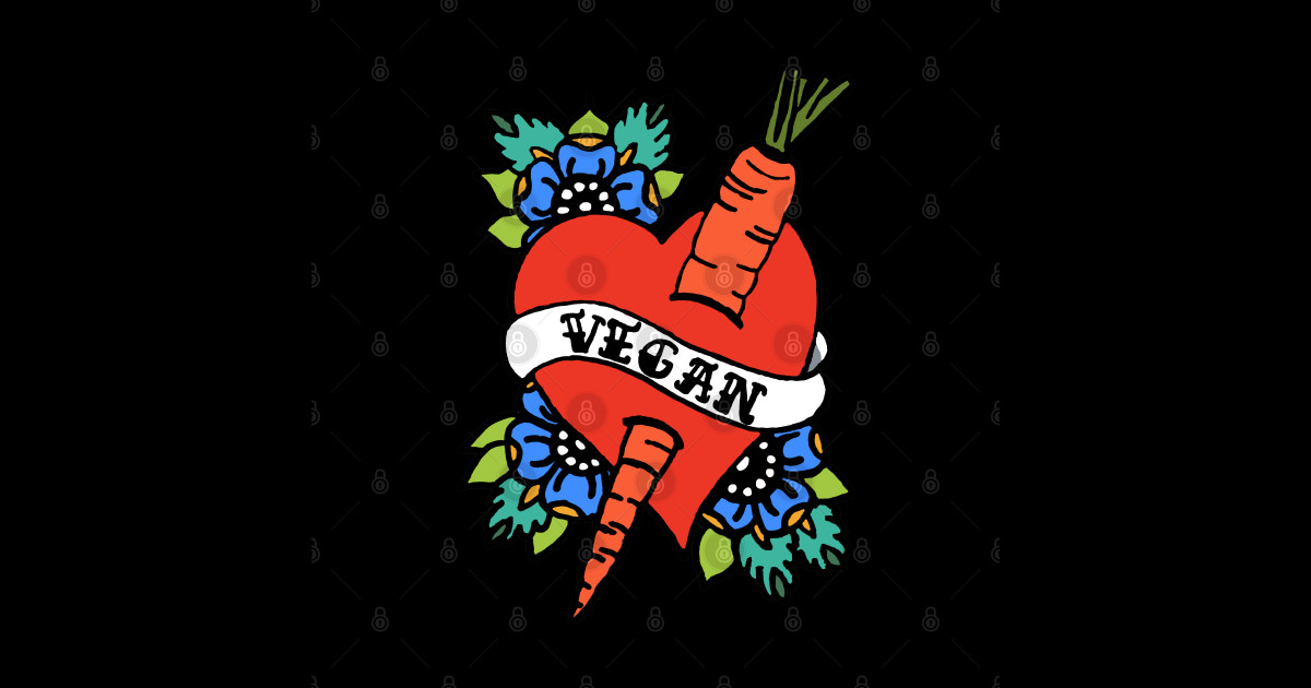 VEGAN TRADITIONAL TATTOO HEART WITH CARROT DAGGER - Vegan - Sticker ...